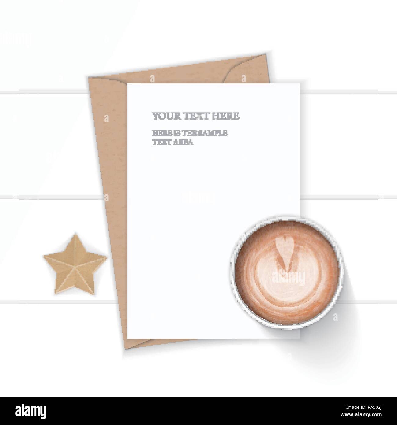 Flat lay top view elegant white composition letter kraft paper envelope ...