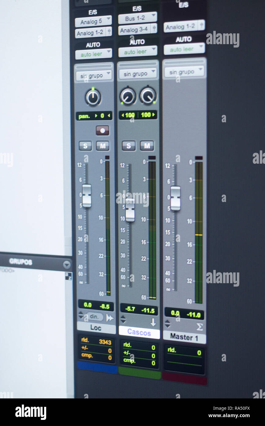 Recording studio audio computer editing mixing program sound controls ...