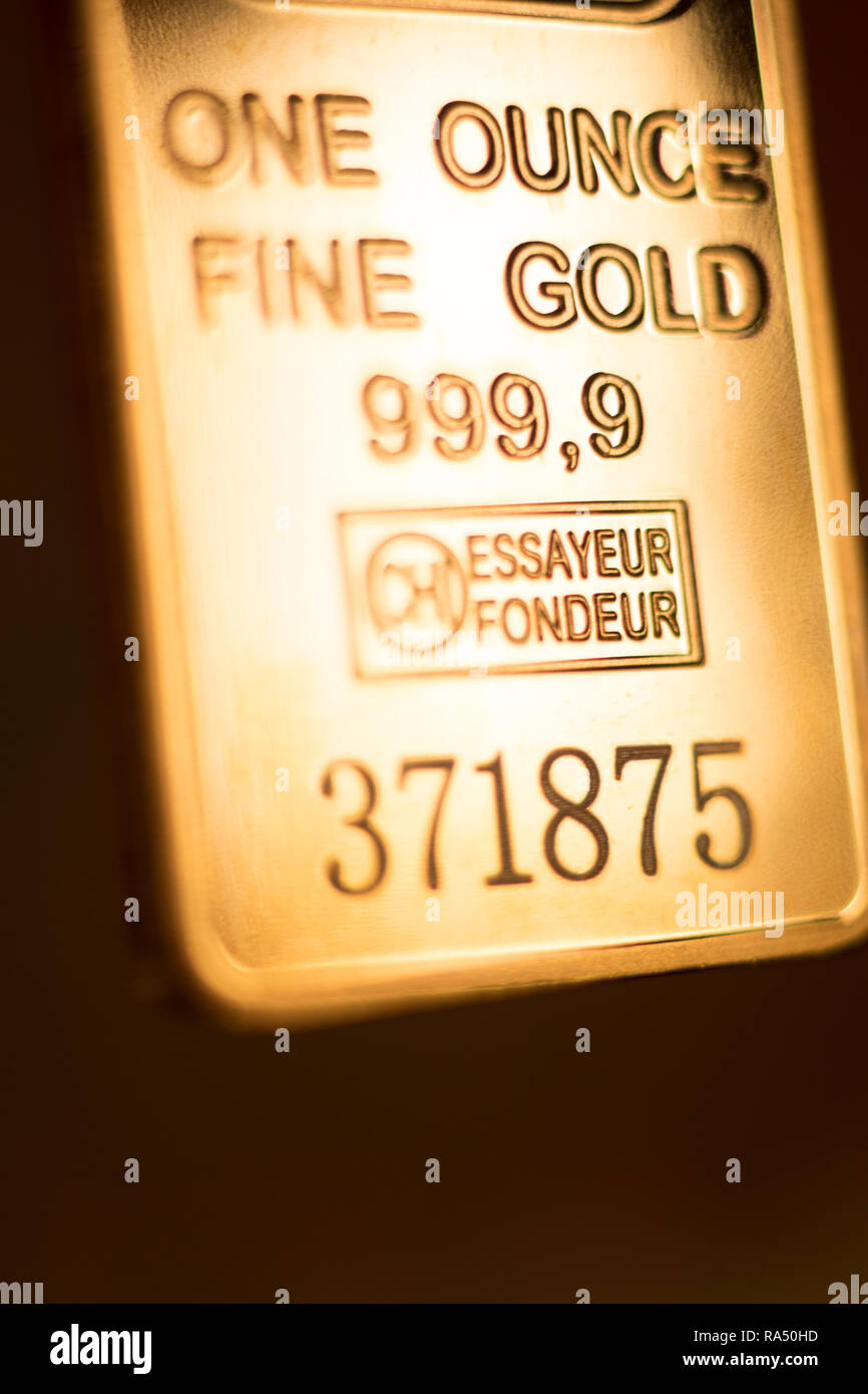 Fine solid gold 999.9 one ounce bullion ingot precious metals bar ...