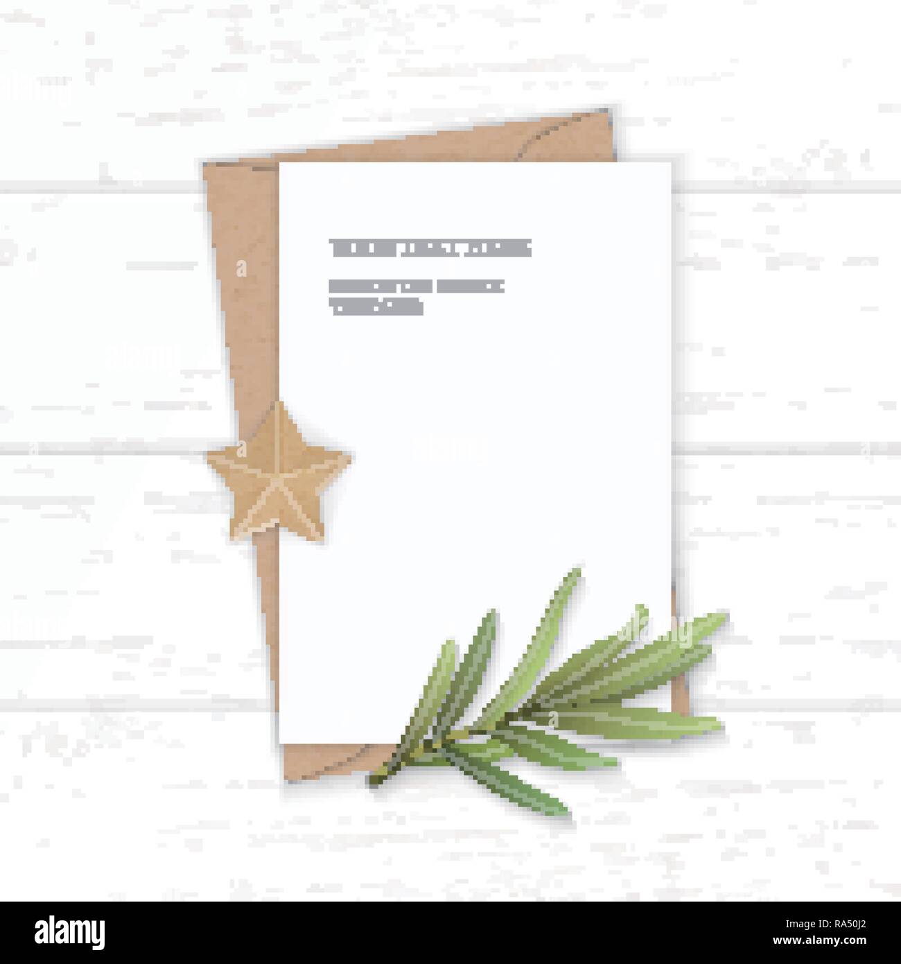 Flat lay top view elegant white composition letter kraft paper envelope ...