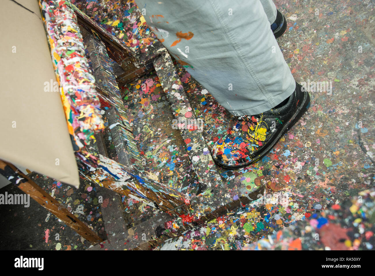 Shoes Color firework messy art studio atelier Stock Photo - Alamy