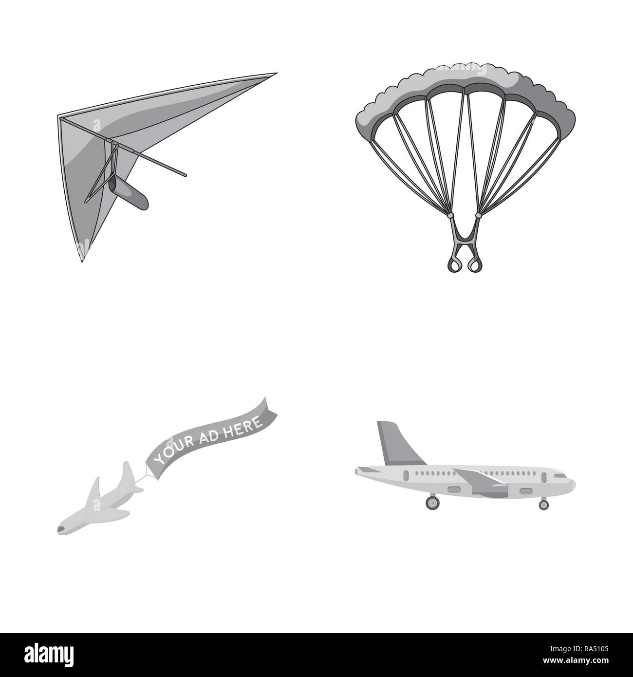 airplane,parachute,aircraft,commercial,aeroplane,plane,jet,mockup,front ...