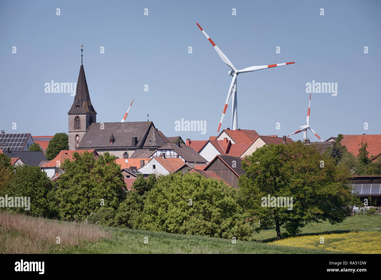 Windmills at german village Manrode Stock Photo - Alamy