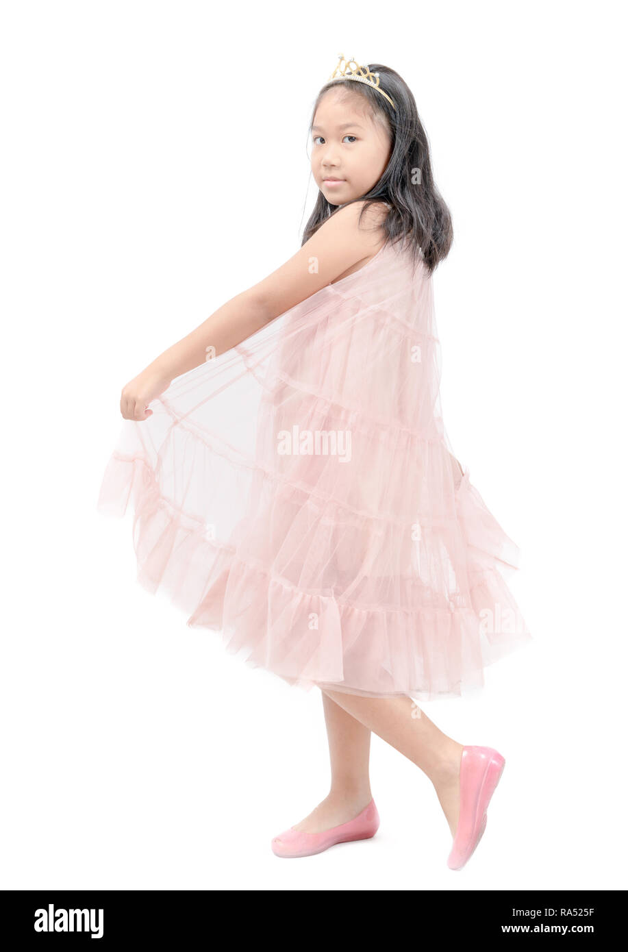Little princess smile in pink dress isolated on white background Stock ...