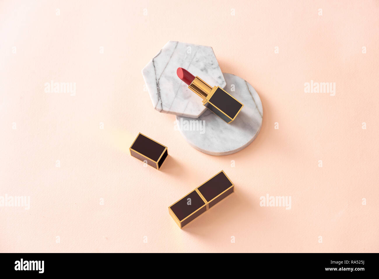Red matte lipstick style on pastel isolated background Stock Photo - Alamy