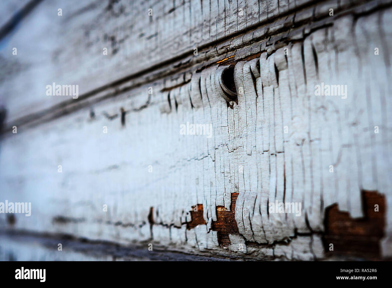 Selective focus photography. Old wooden board weathered grunge surface ...