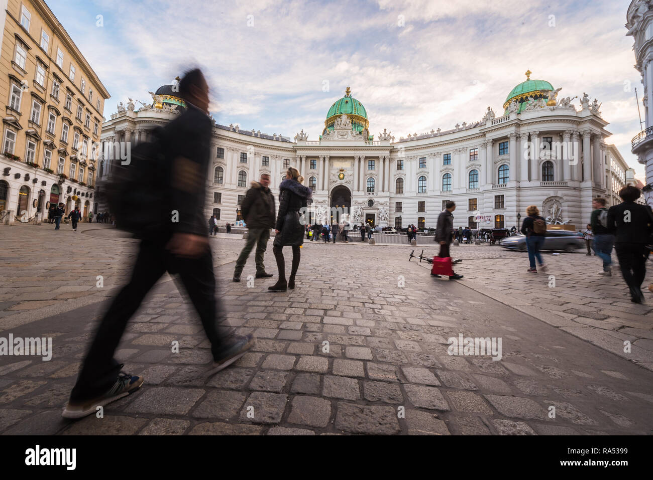 Austria, Vienna, Michaelerplatz, view of the Vienna Hofburg palatial ...