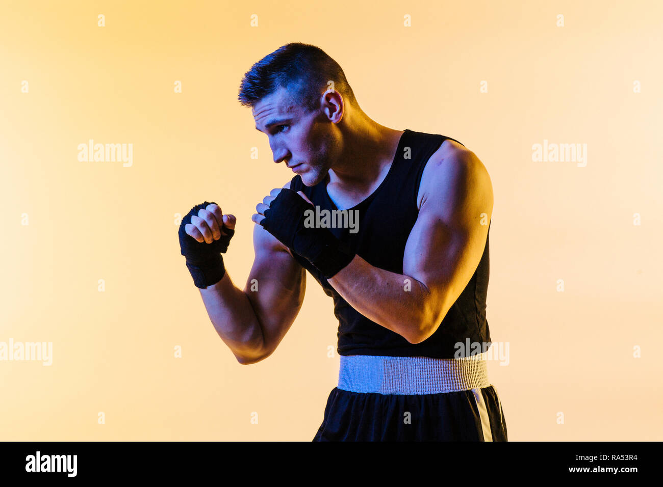 portrait of a boxer in defense position Stock Photo - Alamy