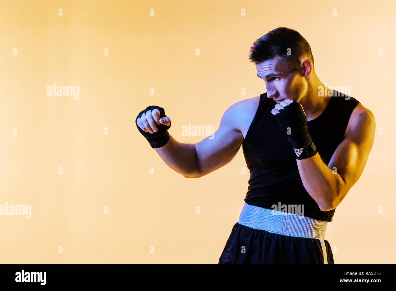 studio portrait of a mix martial arts fighter in defense position Stock ...