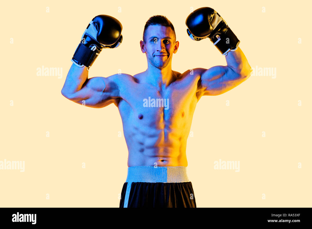 studio portrait of a boxer champion winner Stock Photo - Alamy