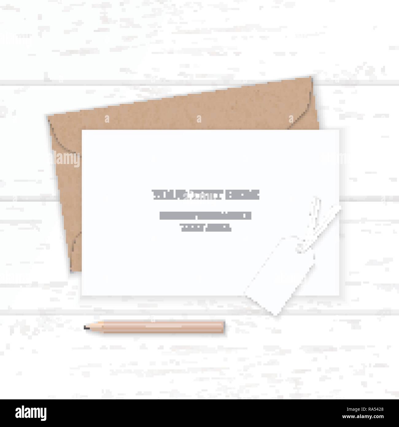 Flat lay top view elegant white composition letter kraft paper envelope ...
