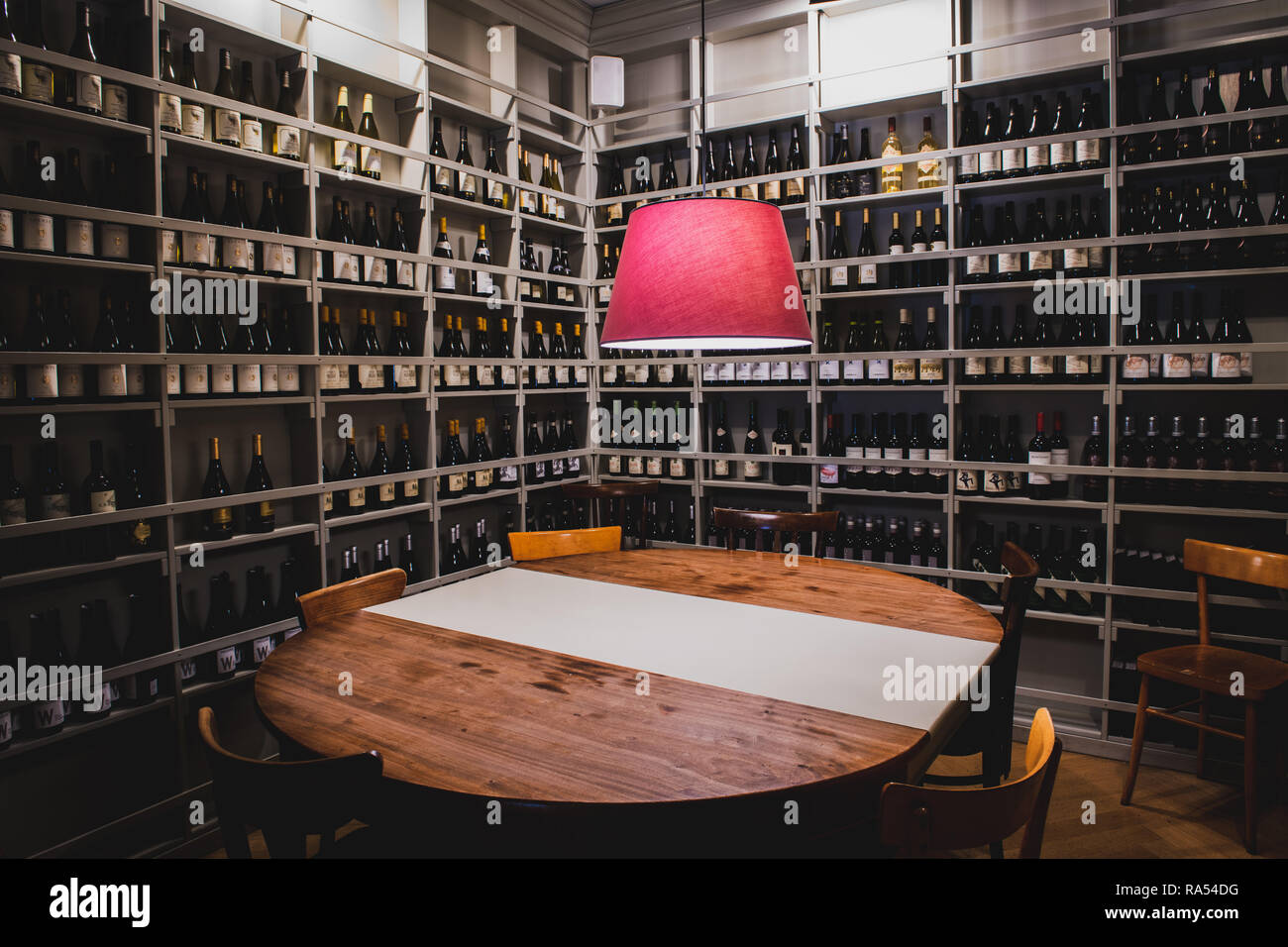 December 29 2018. Rome Italy. Wide shot of wine taste room interior ...