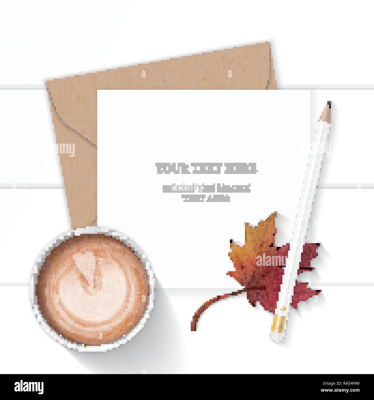 Flat lay top view elegant white composition letter kraft paper envelope ...