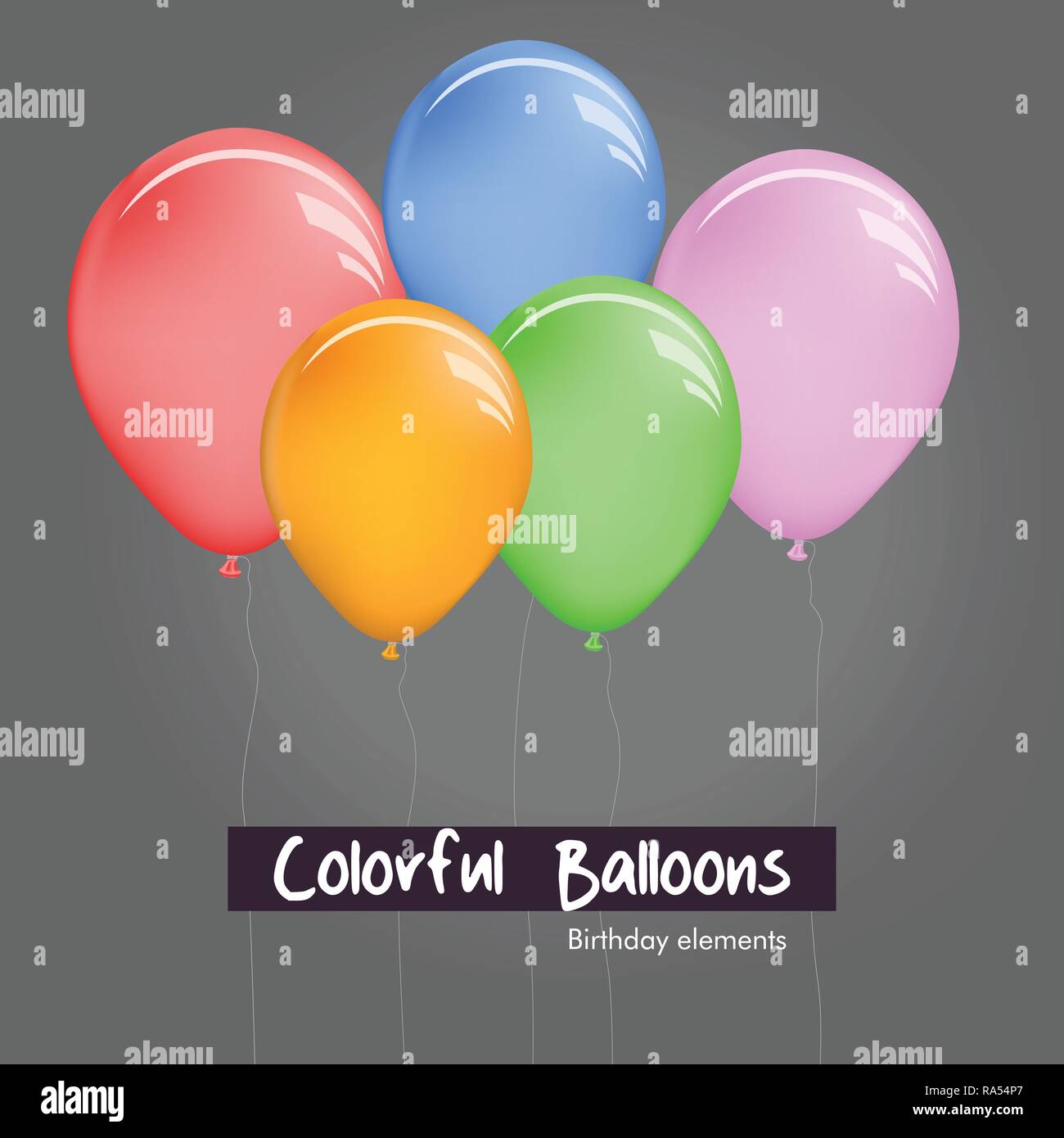 Colorful different size balloons in front of gray background, vector ...