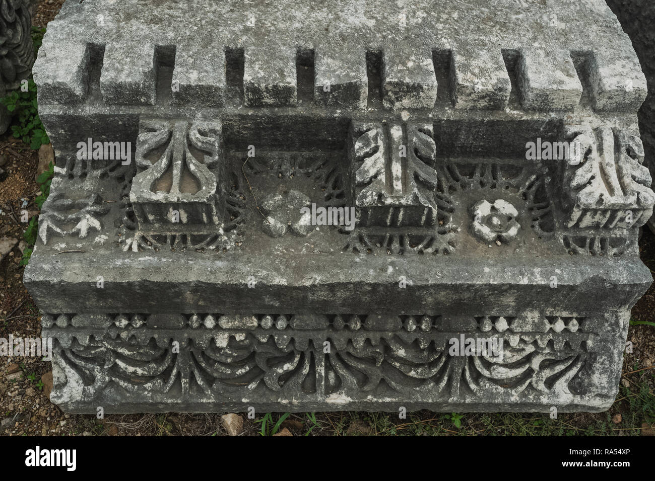 Ancient art. Details of beautiful decor of real very old monument of ...