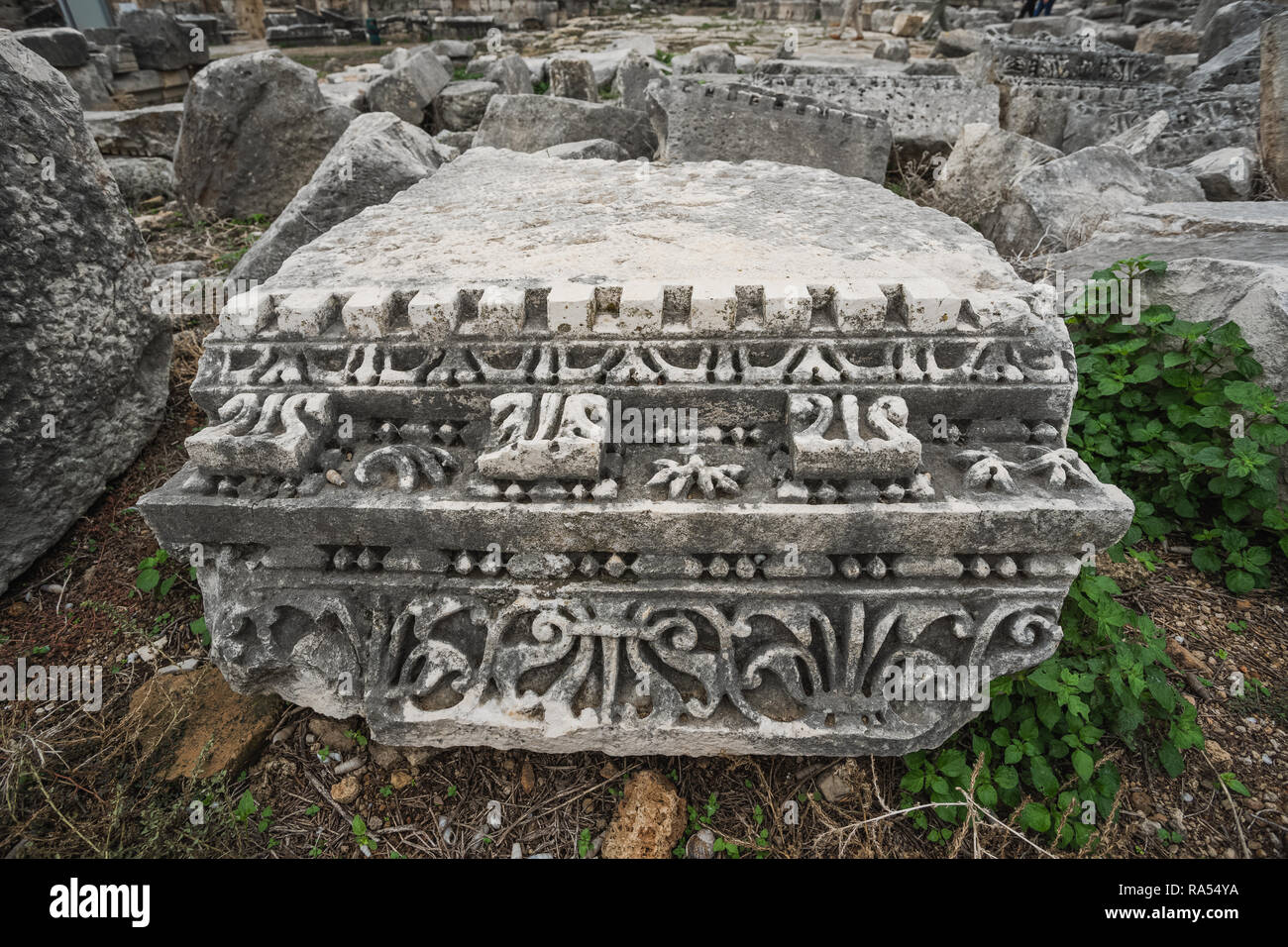 Ancient art. Details of beautiful decor of real very old monument of ...