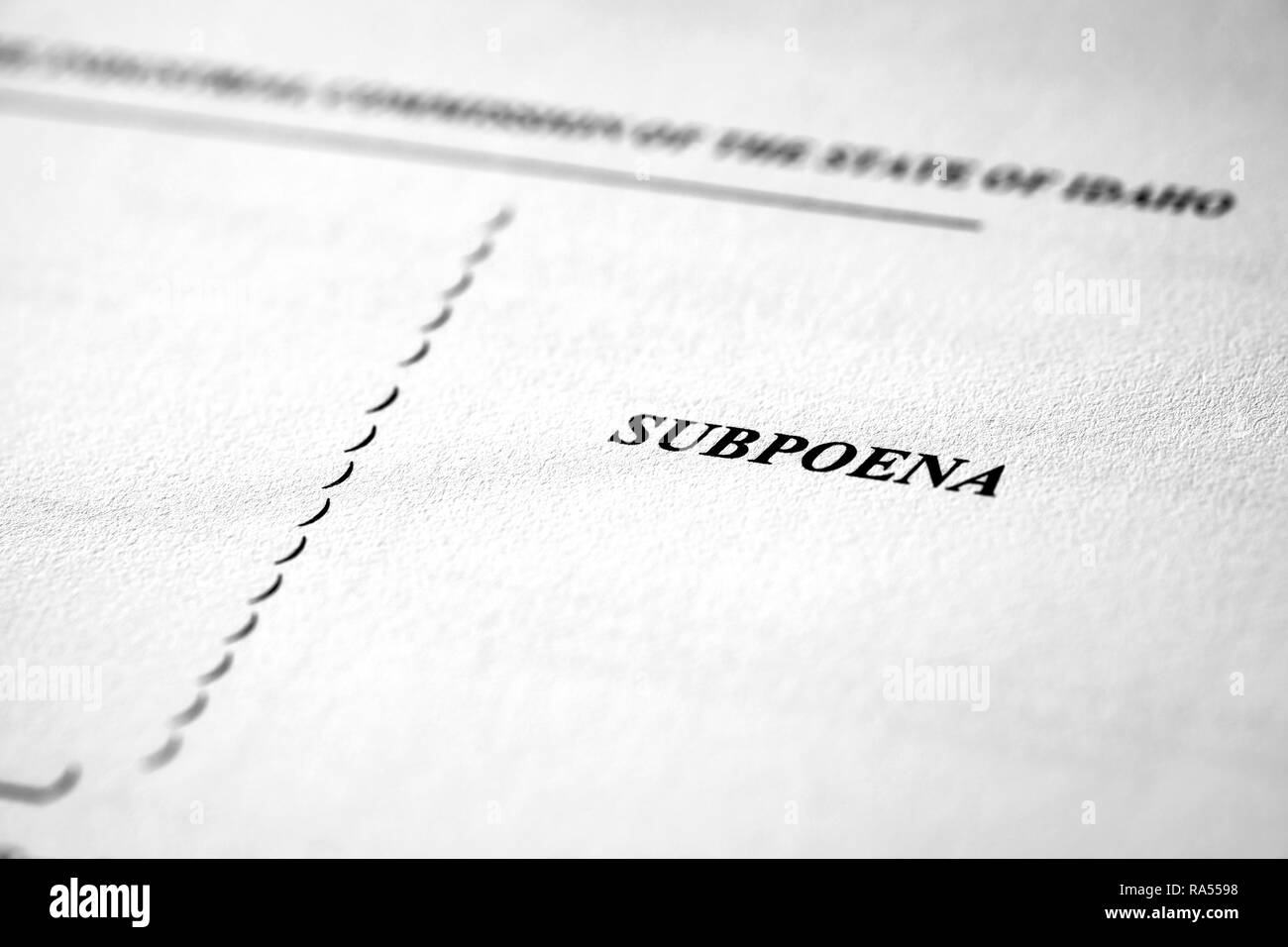 Subpoena for Court Legal Documents Law Stock Photo - Alamy