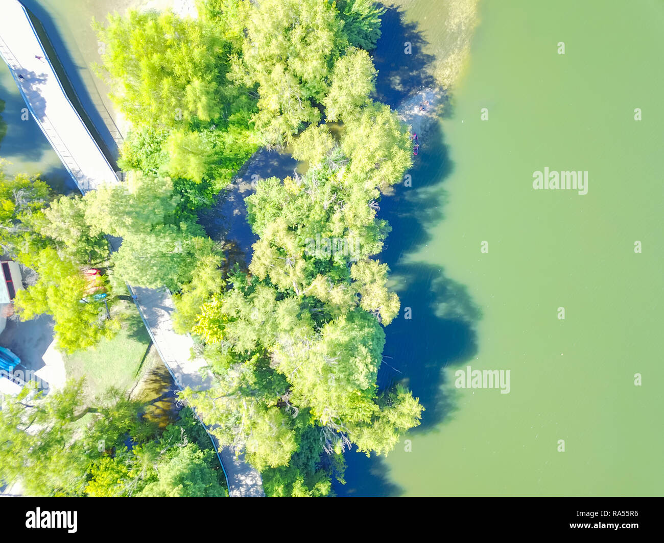 Aerial view boardwalk hike and bike trail near Lady Bird Lake in Stock ...