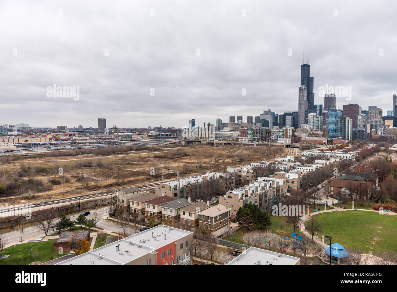 Aerial of downtown chicago hi-res stock photography and images - Alamy