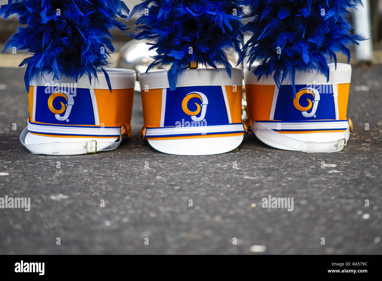 Angelo State University Ram Band hats with feather plumes. Set out ...