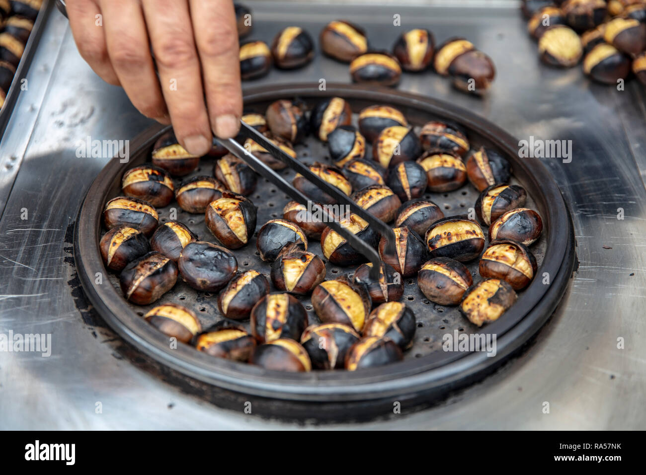 Roasted chestnuts on the street. Street food. Istanbul, Turkey Stock ...
