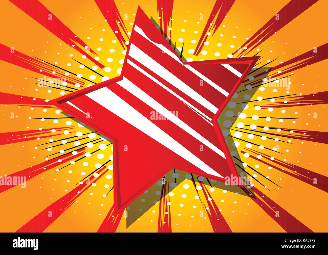Vector illustrated retro background with big star filled with comic ...