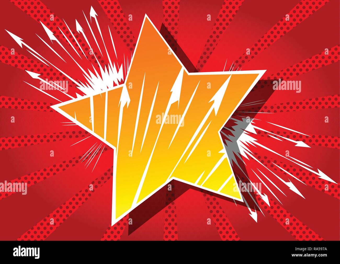 Vector illustrated retro background with big star filled with comic ...