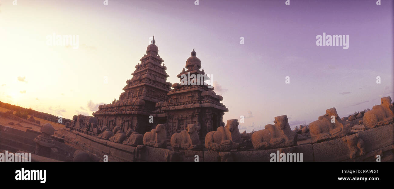 EXTERIOR OF MAHABALIPURAM TEMPLE, INDIA AT SUNSET, MAHABALIPURAM ...
