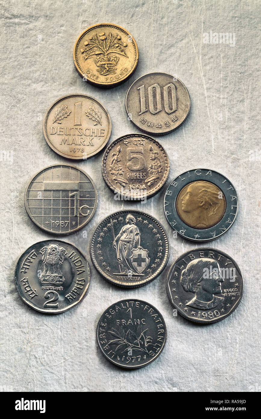 A STILL LIFE OF COINS FROM VARIOUS COUNTRIES Stock Photo - Alamy