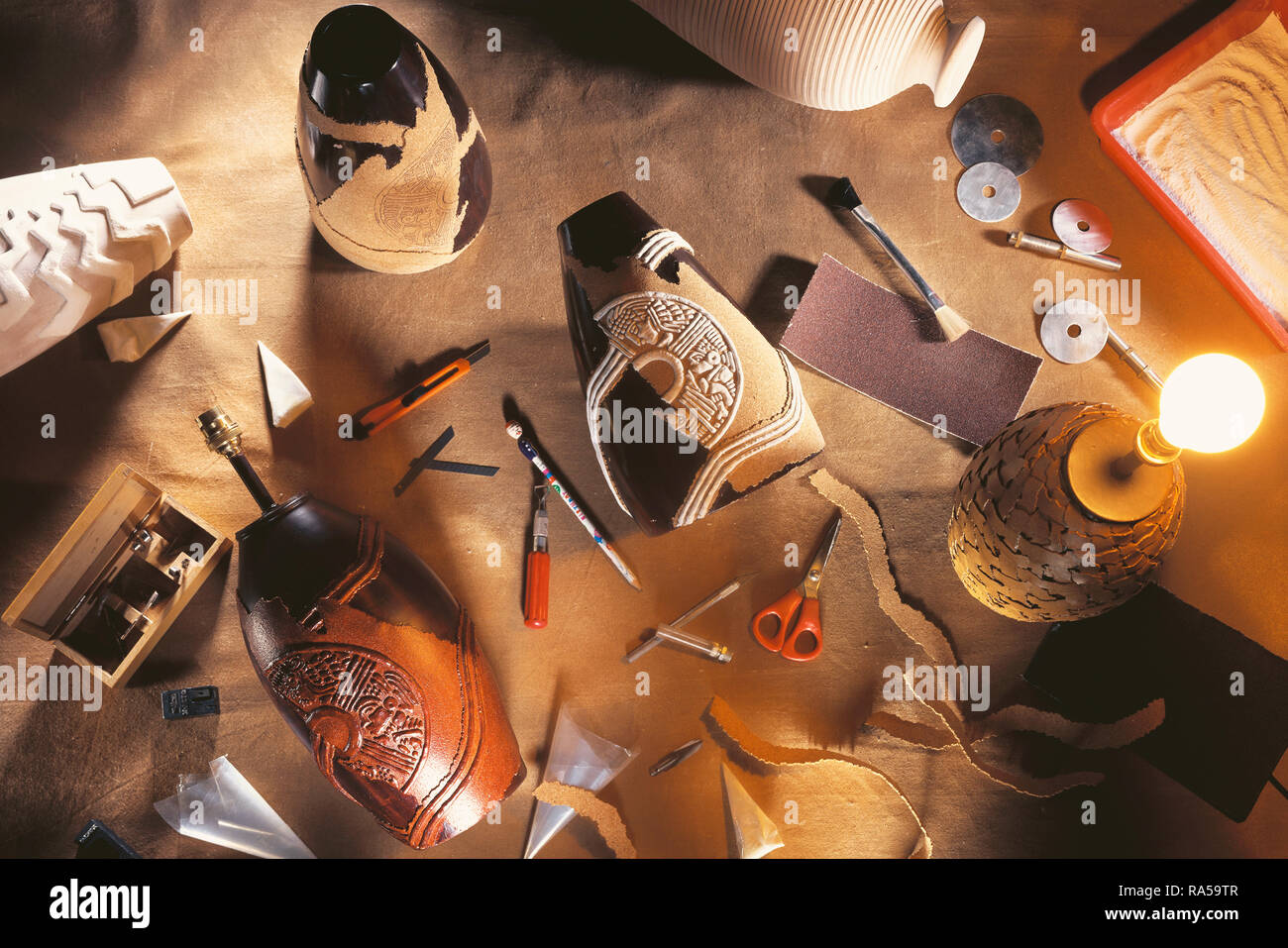STILL LIFE OF VARIOUS TOOLS AND MATERIALS USED IN POTTERY MAKING Stock ...