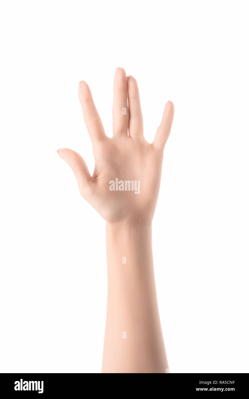 cropped view of woman showing salute sign isolated on white Stock Photo ...