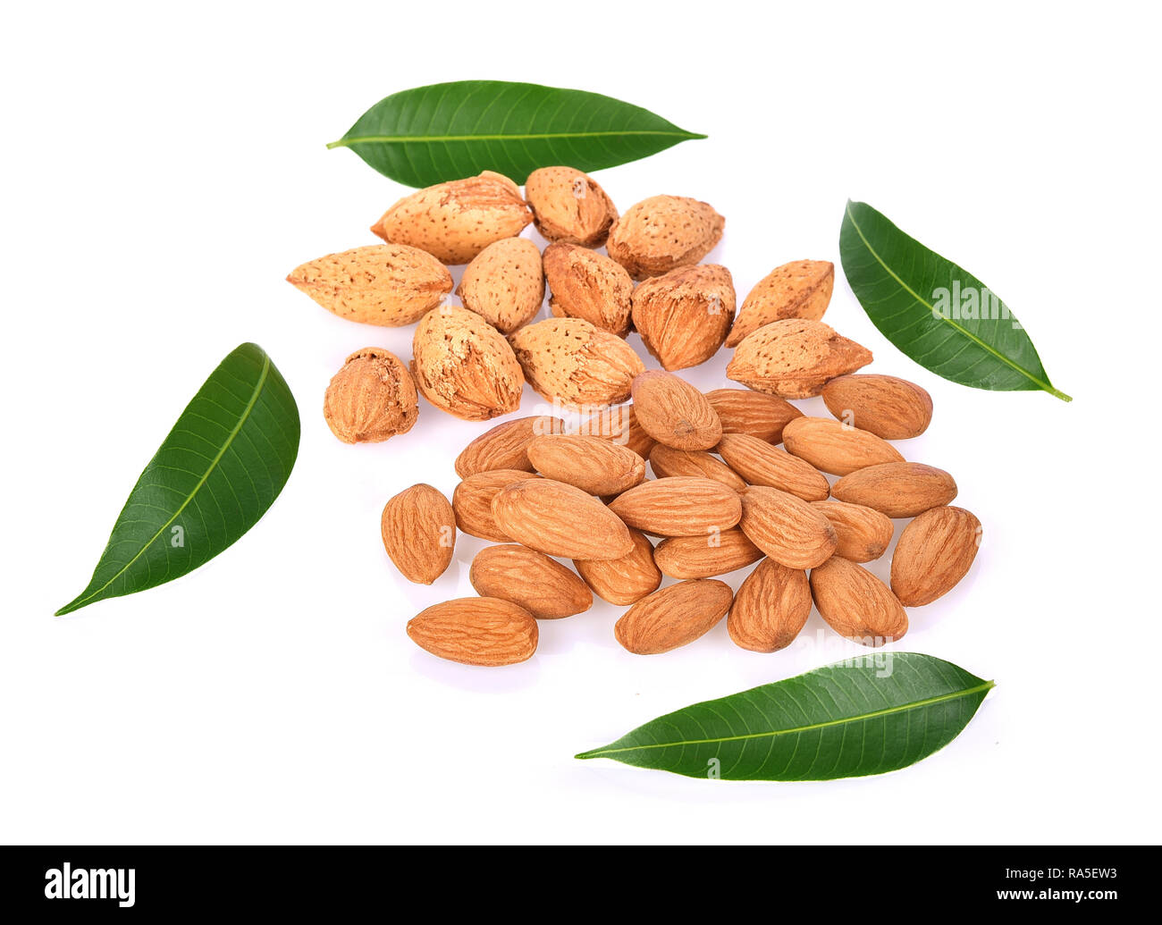 Top view of Almonds isolated on white background Stock Photo - Alamy