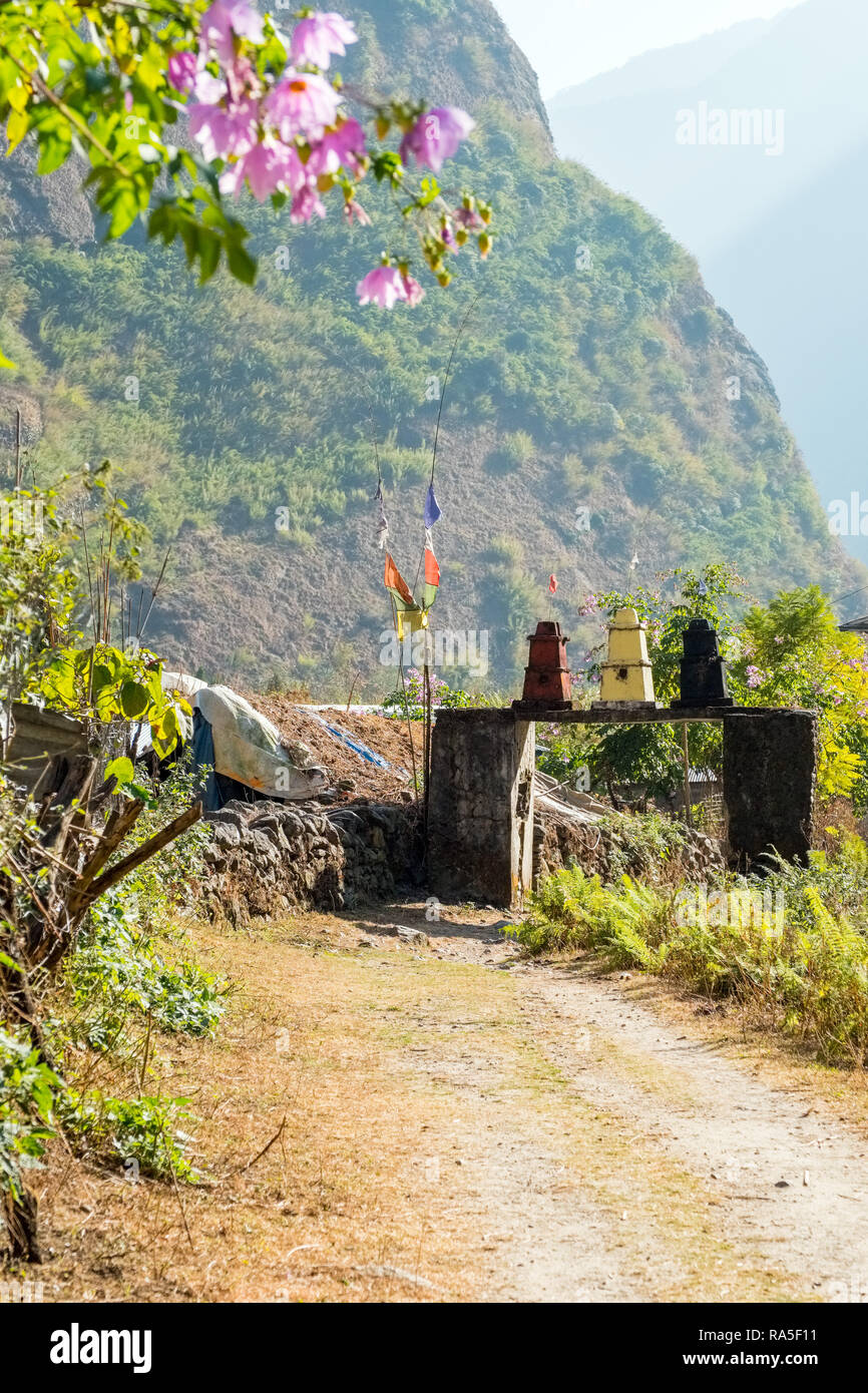 Kani (entrance gate) at the village of Tal on the Annapurna Circuit and ...