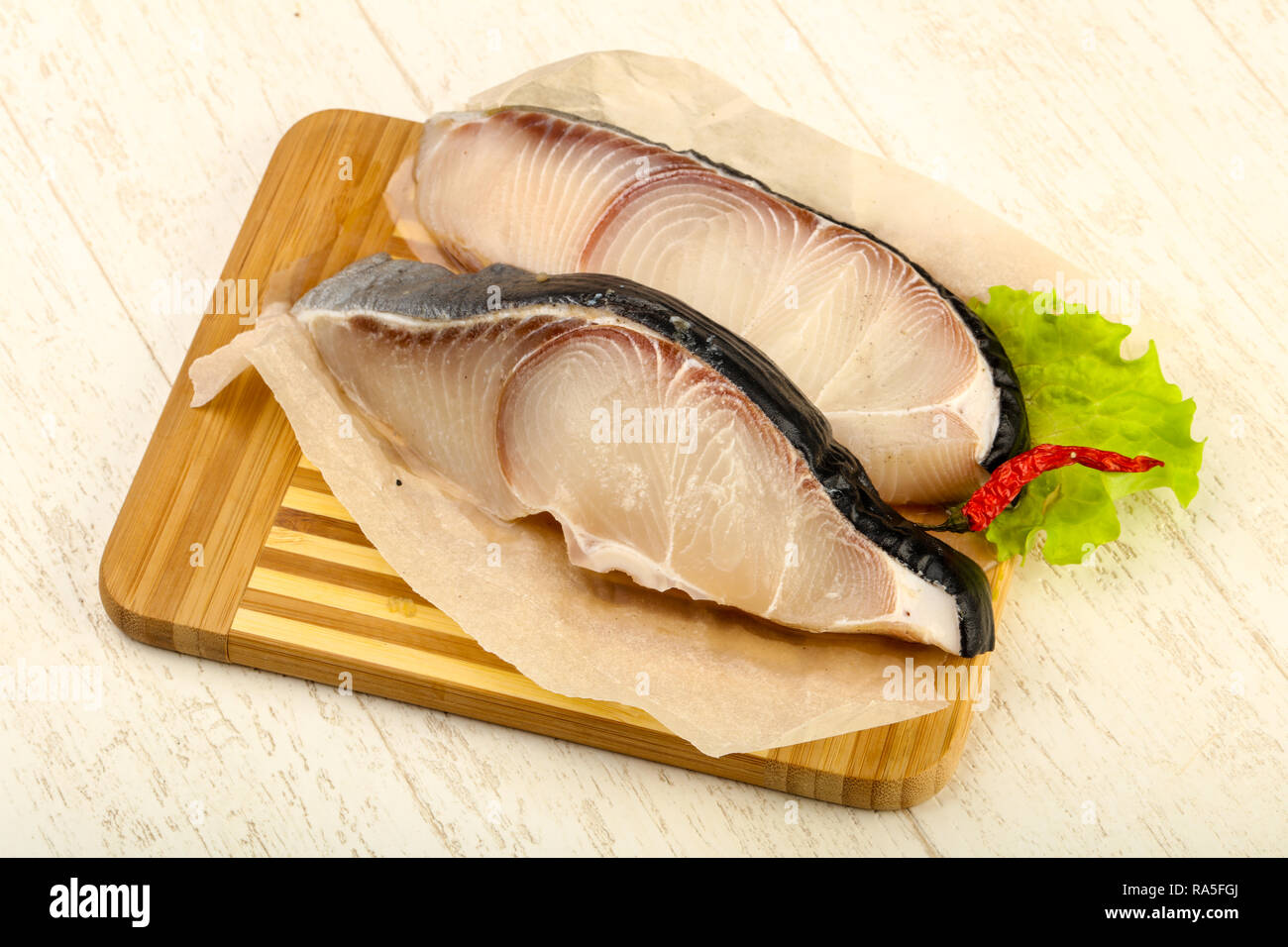 Raw juicy shark steak ready for grill Stock Photo - Alamy
