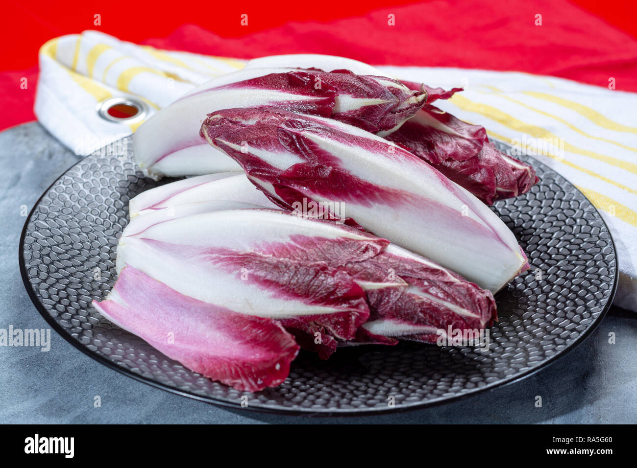 Group of fresh red Radicchio chicory or Belgian endive vegetables, also ...