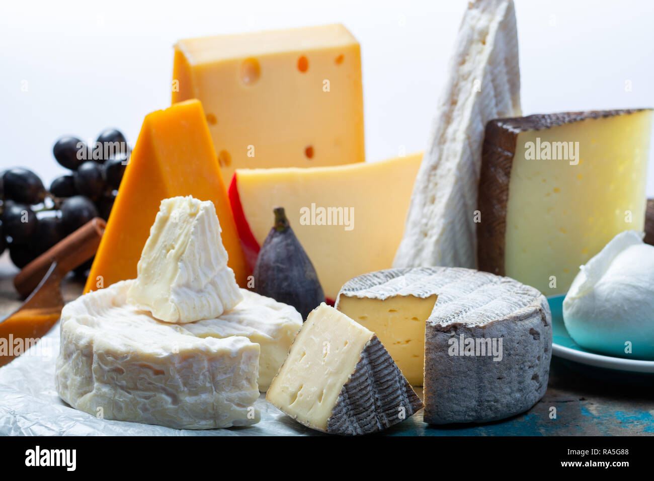Famous European cheeses in assortment, Dutch red ball Edam and old ...