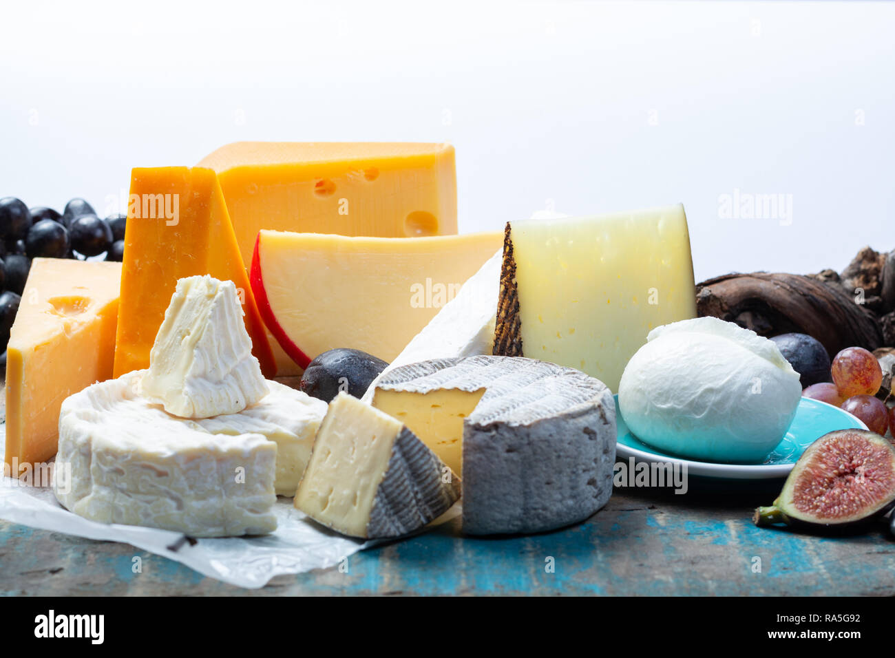 Famous European cheeses in assortment, Dutch red ball Edam and old ...