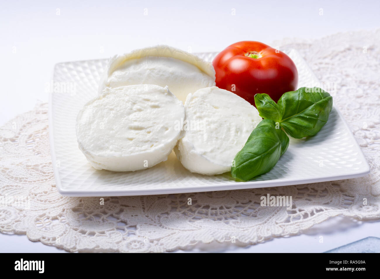 Soft white Italian cheese Mozzarella buffalo served with fresh tomato ...