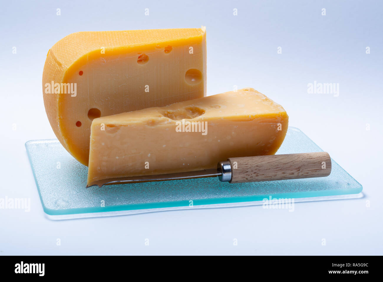 Assortment of traditional Dutch hard old cheeses made from cow milk ...