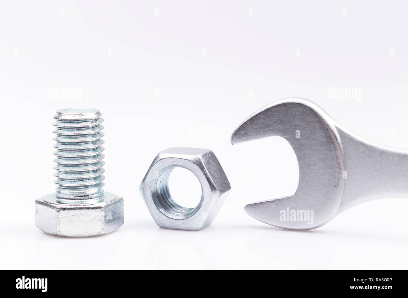 Image shows a galvanized machine construction screw with wrench Stock ...