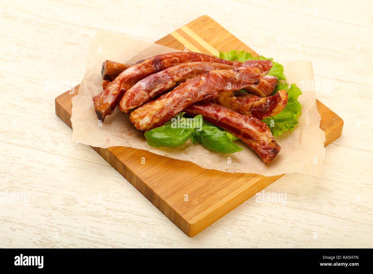 Smoked pork ribs snack Stock Photo - Alamy