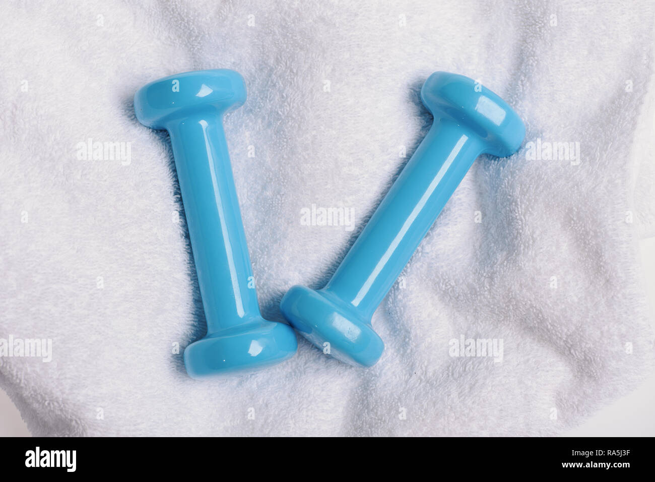 Health regime and fitness symbols. Barbells in small size, top view ...