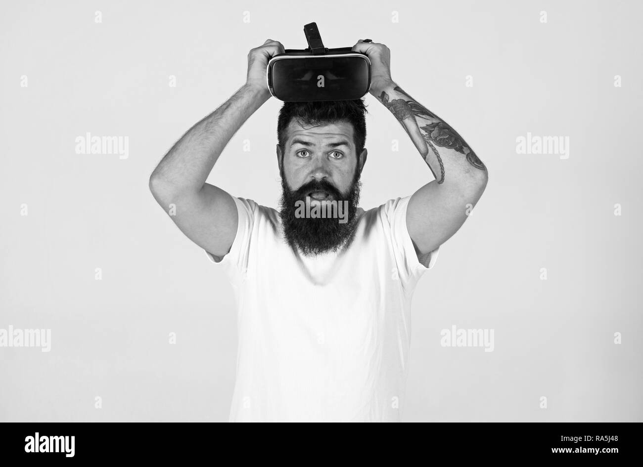 Head mounted display man Black and White Stock Photos & Images - Alamy