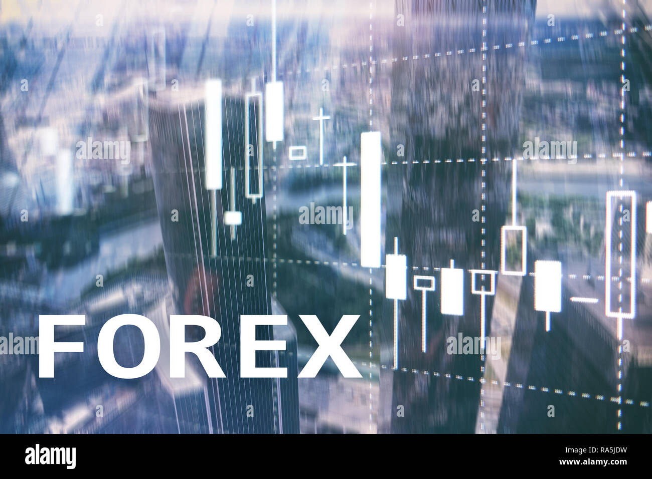 Forex trading, financial candle chart and graphs on blurred business ...