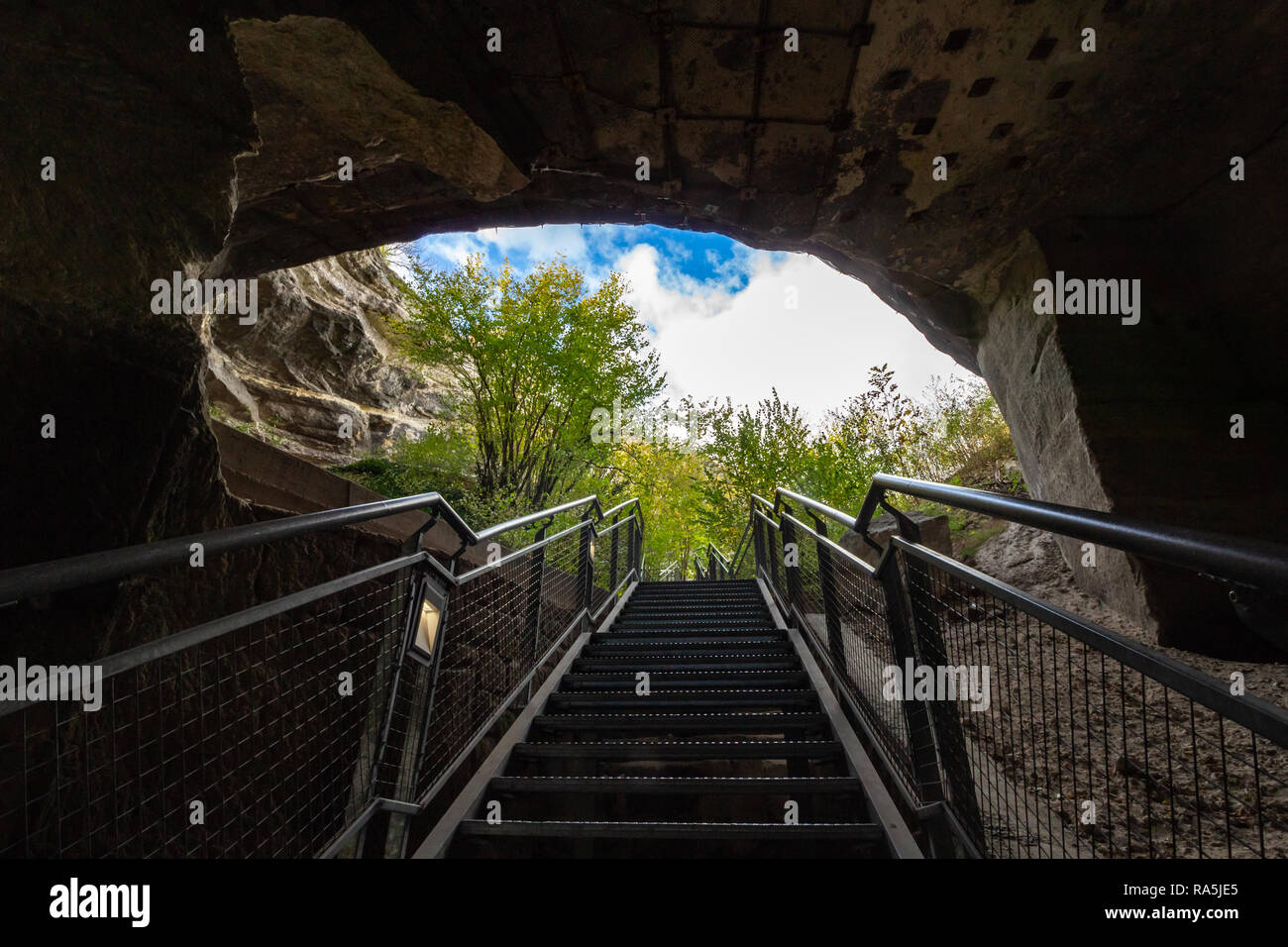Theme Park entrance of the limestone quarry cave in Fertorakos, Hungary ...