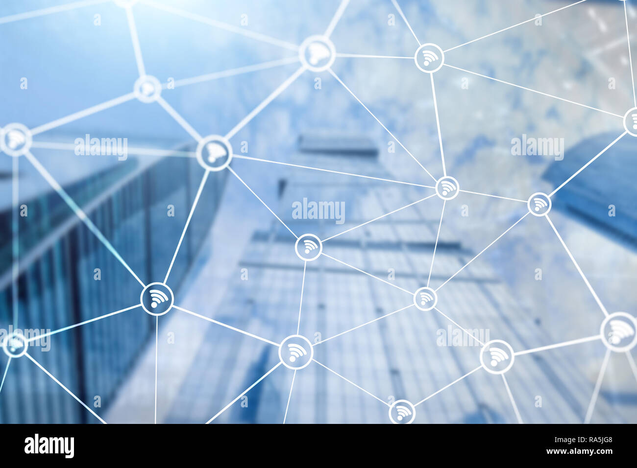 Wifi network on blurred business center background Stock Photo - Alamy
