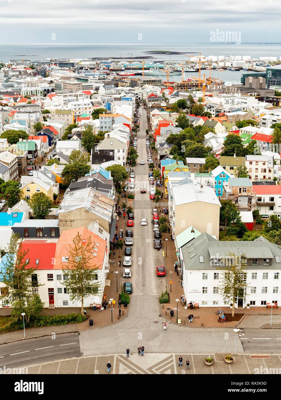 View of Laugavegur shopping street, downtown, Reykjavik, Iceland Stock ...