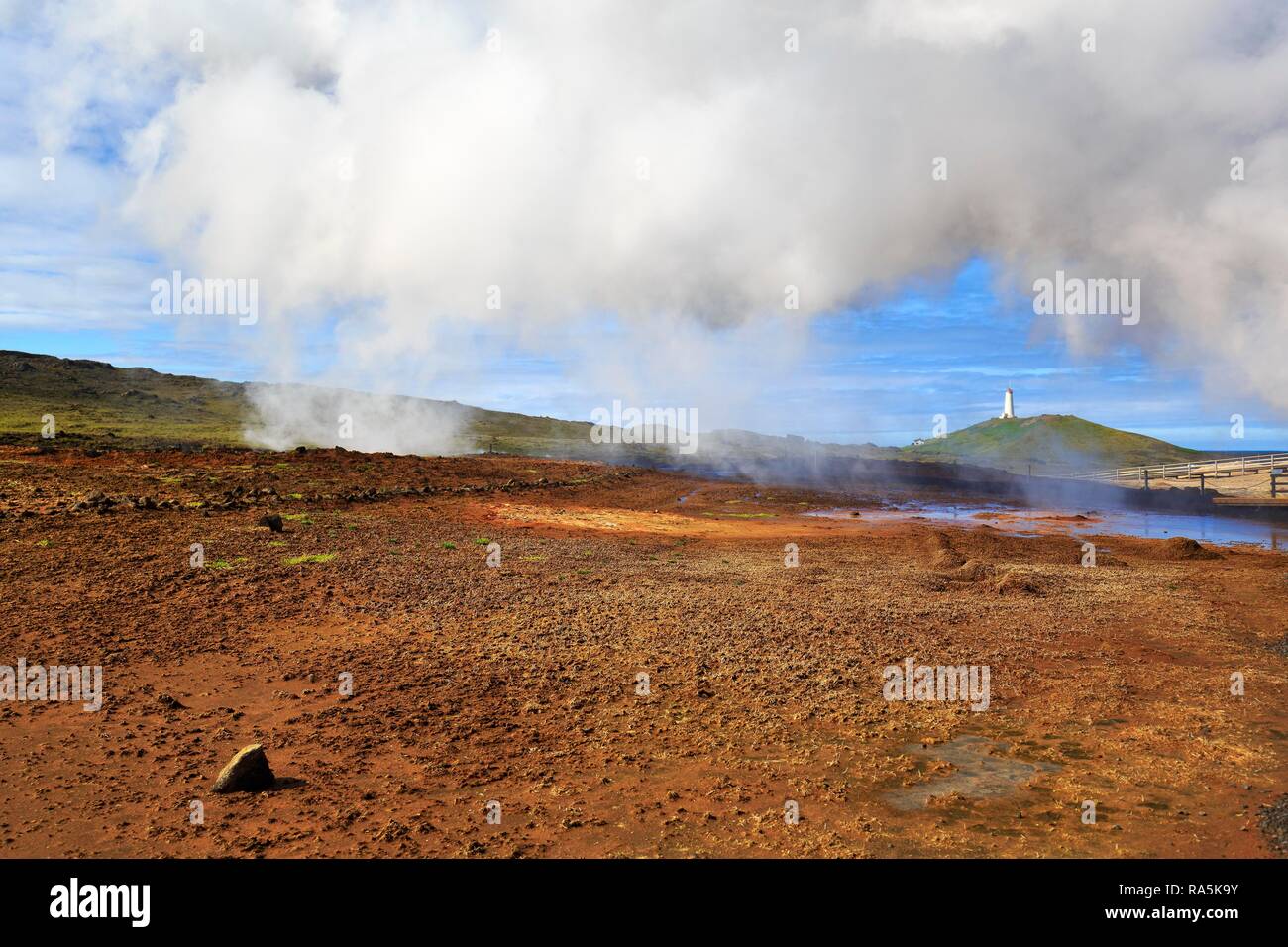 Hot volcanic steam, high temperature area near Grindavik, behind the ...