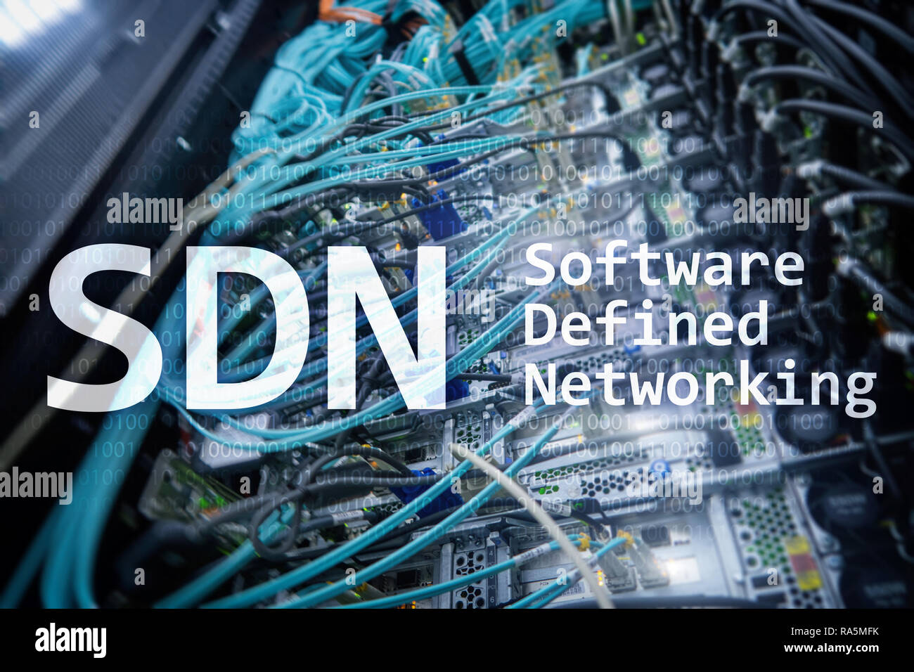 SDN, Software defined networking concept on modern server room ...
