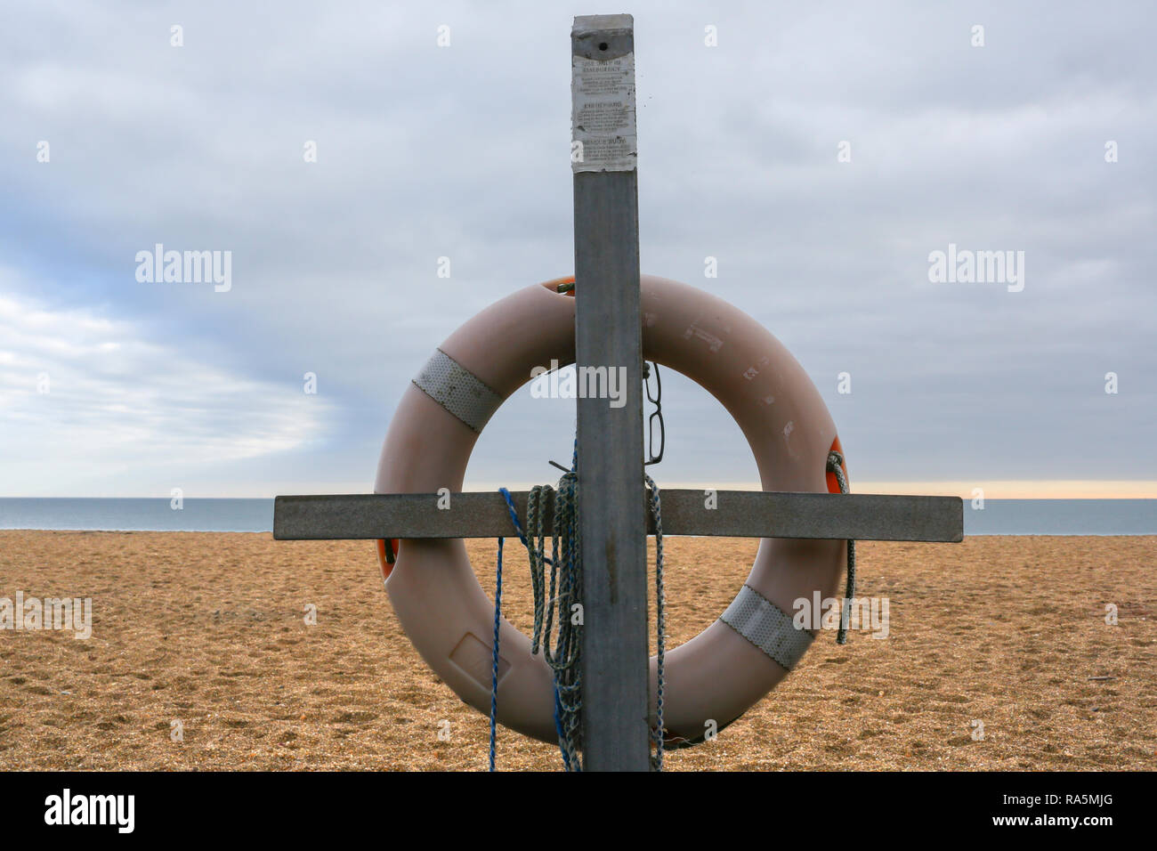 Lifebuoy Strete beach Devon Stock Photo - Alamy